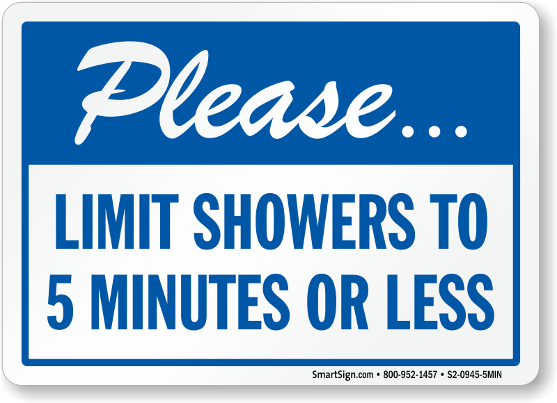 Limit Showers To 5 Min Or Less Water Conservation Sign SKU S2 0945 5MIN