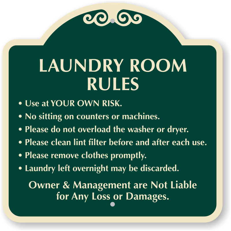 Designer Laundry Room Rules Sign SKU K 0587 Designer Laundry Room Rules Sign SKU K 0587