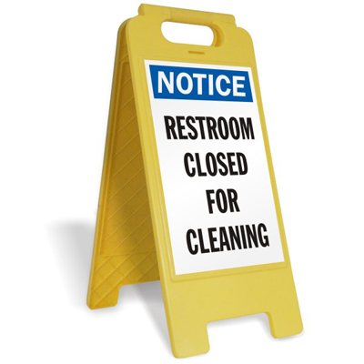 Notice Restroom Closed For Cleaning Standing Floor Sign, SKU - SF-0122