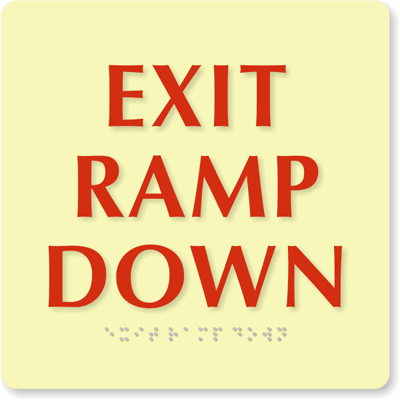 Glow Braille Exit Ramp Down Sign, SKU - SE-2200