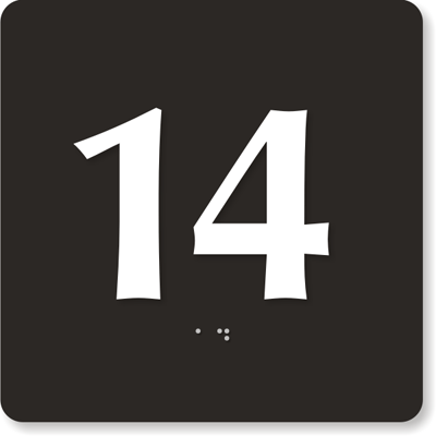Engraved Door Sign with Number '14' - Stock Engraved Braille Sign, SKU ...