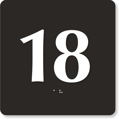 Stock Engraved Braille Sign - Engraved Door Sign with Number '18', SKU ...