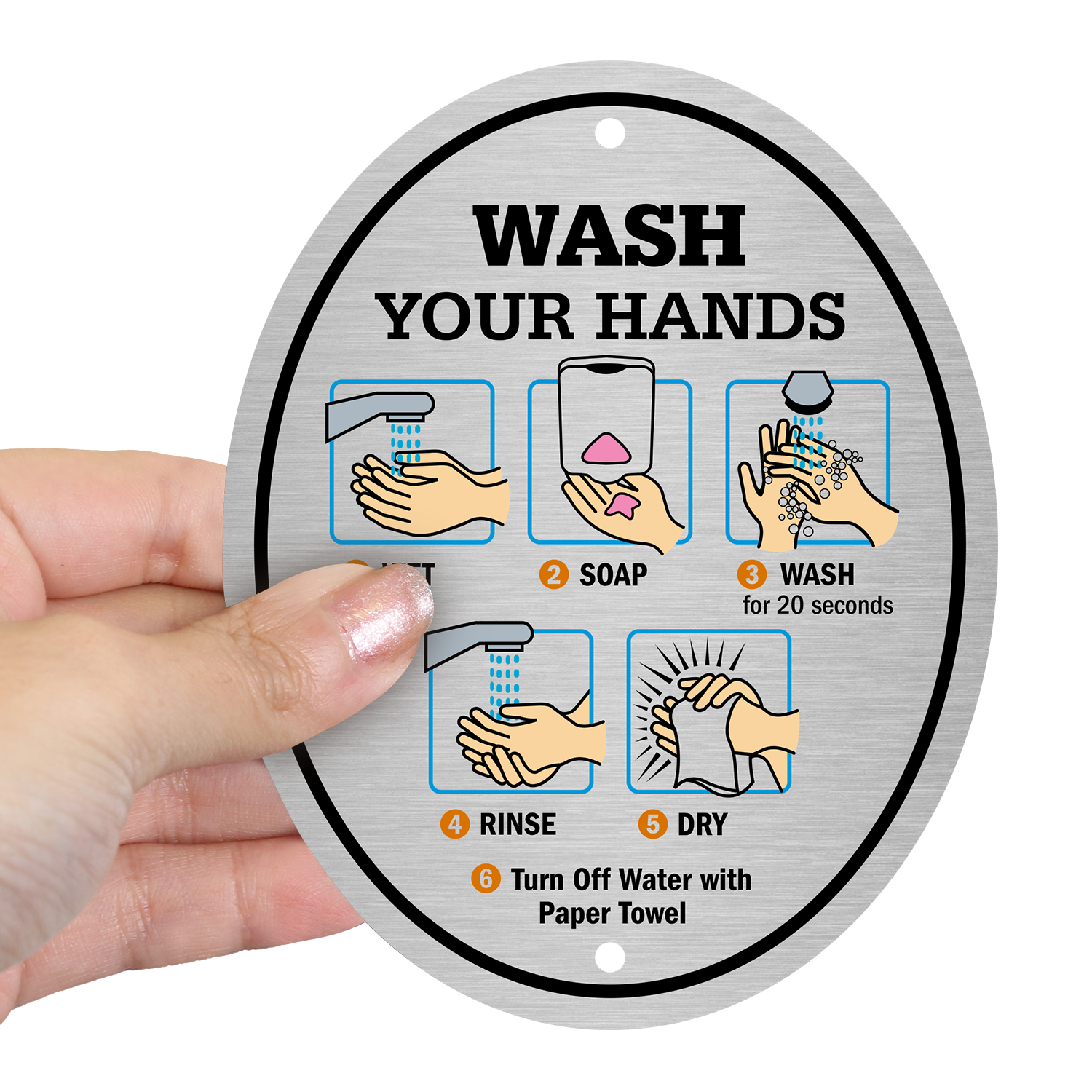 Wash Your Hands Diamond Plate Door Sign