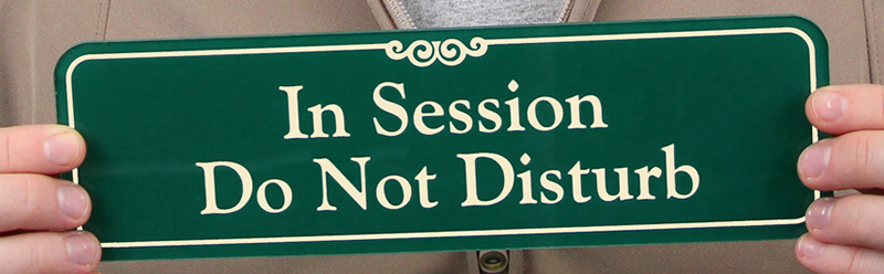 Session In Progress Do Not Disturb Sliding Sign 3 X 10 Inches SKU SE 2440