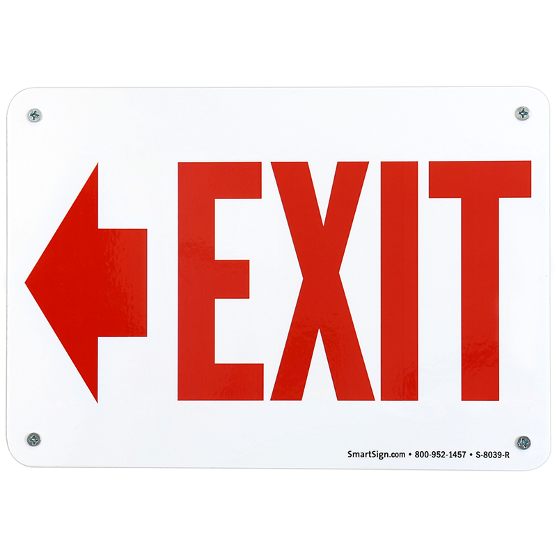 Exit with Red Left Arrow Direction Sign, SKU: S-8039-L