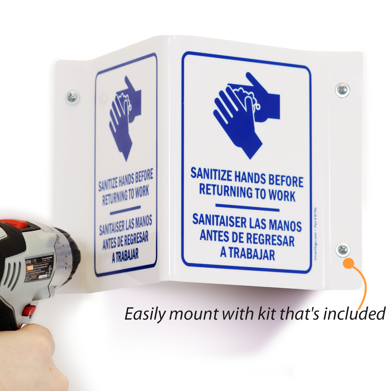 Bilingual Projecting Sanitize Hands Before Returning To Work Signs
