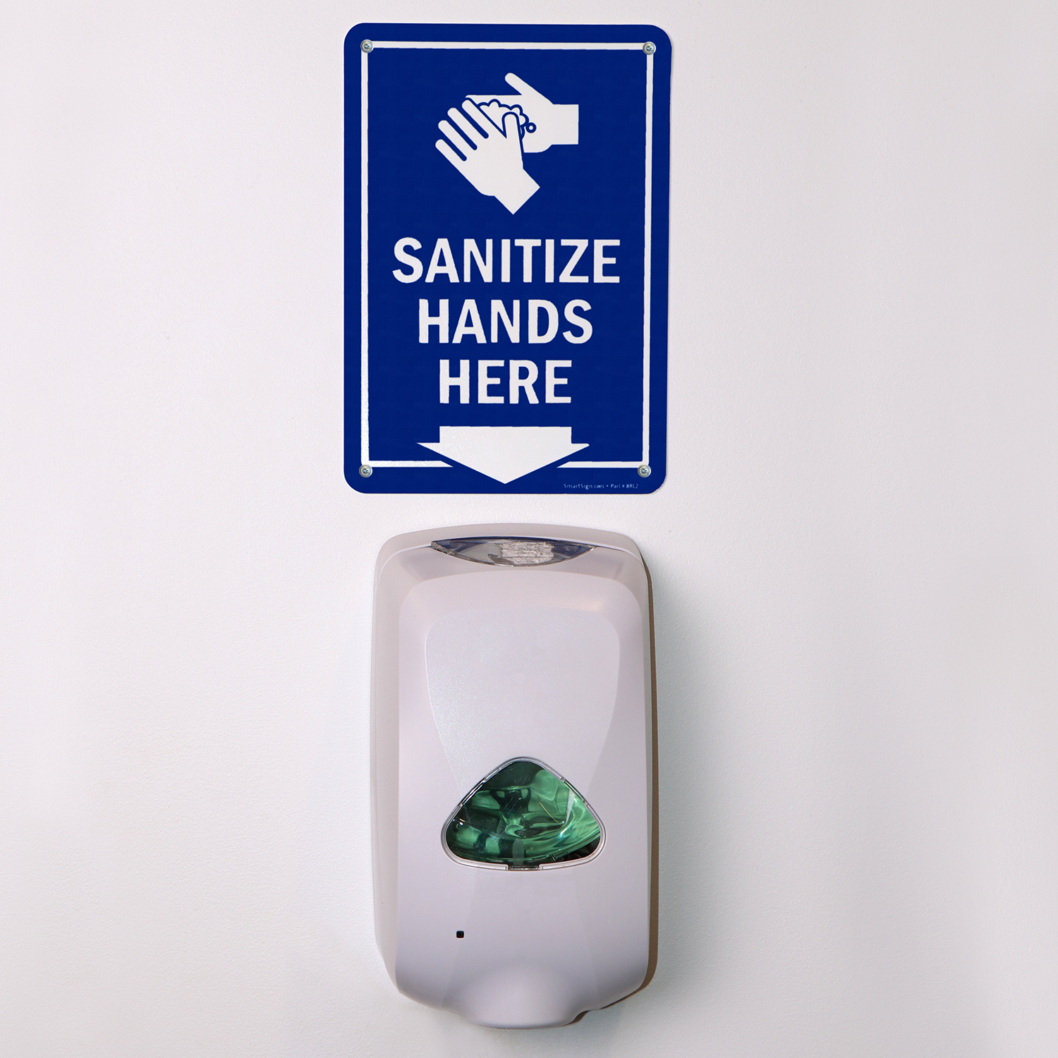 Sanitize Hands Here Sign with Down Arrow
