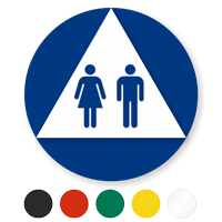 Triangle Unisex Restroom Sign On Circle, Blue And White, SKU: SE-1763