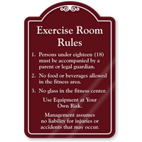 Exercise Room Rules ShowCase Sign, SKU: SE-7055