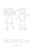 Restroom Braille Sign with Stick Figures of Boy and Girl, SKU: SE-6082
